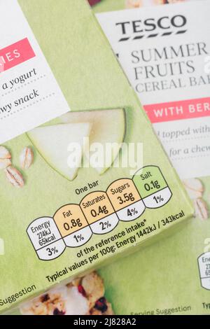 Paperboard / cardboard packaging of Tesco own-label Summer Fruits ...