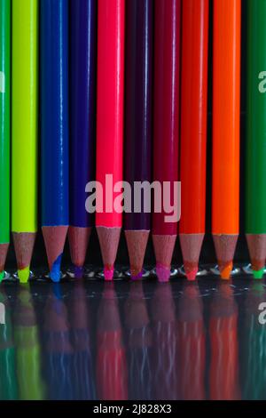 Pencil crayons in vibrant colors in a row; Studio Stock Photo - Alamy