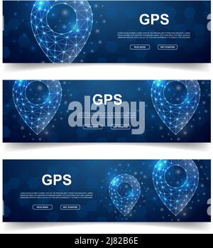 Location pin polygonal horizontal banner. Gps navigation low poly ...