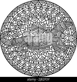 Komodo Dragon Mandala Coloring Pages for Adults Stock Vector Image ...