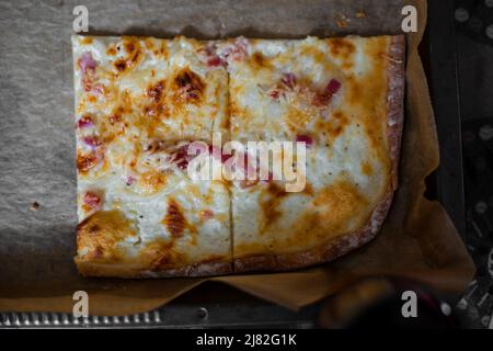Tarte Flambe. Alsatian pizza. National regional cuisine. France Stock ...
