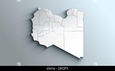 Abstract map outline of Libya with Districts glowing outline in black ...