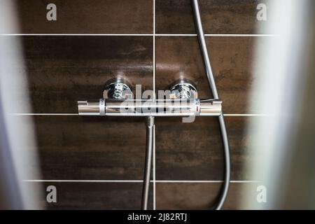 New shower cabin after renovation. Purity and freshness. Construction ...