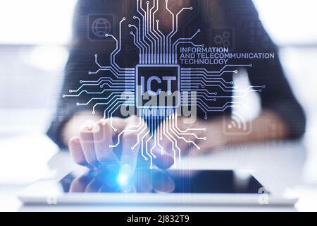 ICT - Information and communication technology concept on virtual ...