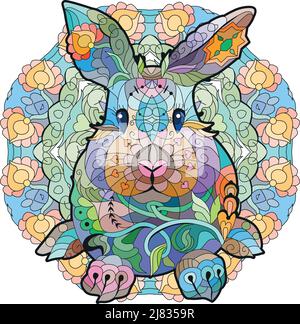 Spring rabbit on mandala. Coloring page for adult and children. Easter ...