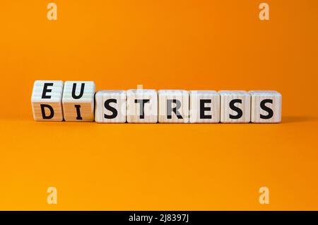 Eustress or distress symbol. Turned wooden cubes and changed the ...