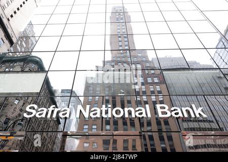 A shop sign of Safra National Bank, on May 07, 2022 in New-York City ...