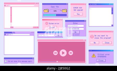 Computer 90s UI. Retro 80s and 90s style GUI panels with buttons and ...