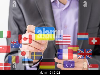 touch screen interface, choosing Ukraine Flag Stock Photo - Alamy