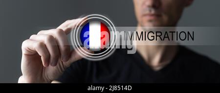 national concept. flag of France, pawns and a sign with the inscription ...