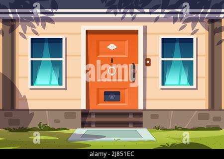 Countryside rural villa. Residential small cottage, front view building ...