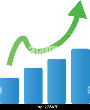 Green ascending chart. Rising graph arrow up. Flat vector illustration ...