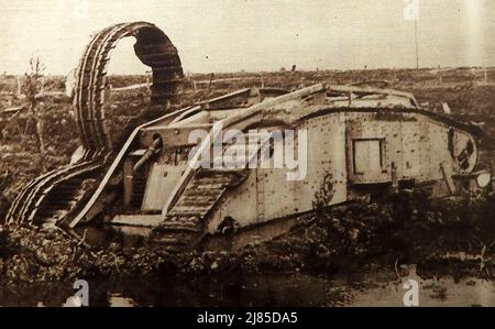 First World War trenches with abandoned tanks on the battlefield Stock ...