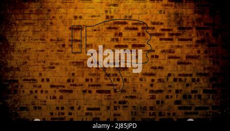 Image of glowing neon thumb down icon on brick wall Stock Photo - Alamy