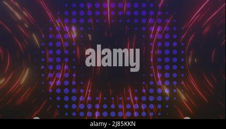 Image of circles and red lights moving fast on black background Stock ...