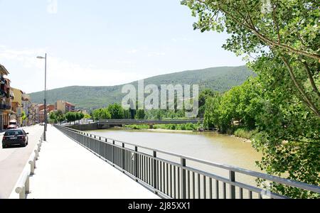 Cardener river as it passes through Suria, Bages region, Barcelona ...