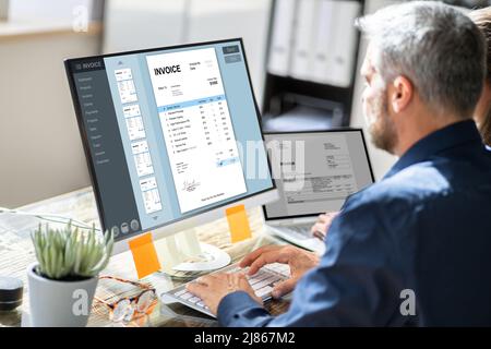 Electronic Business Invoice Check Using Computer Software Stock Photo ...