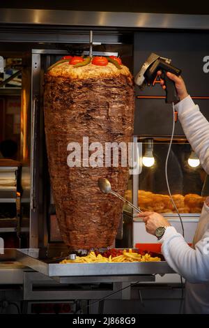 Turkish Donner Kebab from beef and chicken meat. Also known as Greek ...