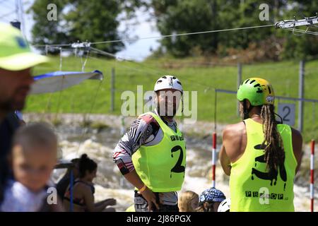 Paddleboard race on cascade wild river Vltava in Czech republic Stock ...