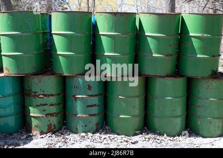 Empty industrial steel barrels Stock Photo - Alamy