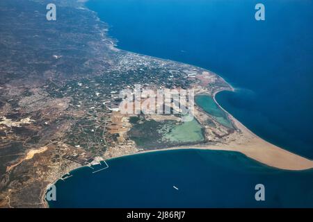 Aerial view over the peninsula with Tasucu Beach in Mersin Province ...