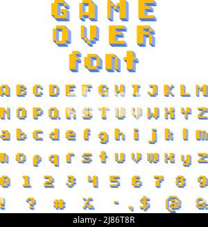 Video game pixelated 3d font. 8 bit pixel art old school latin alphabet ...