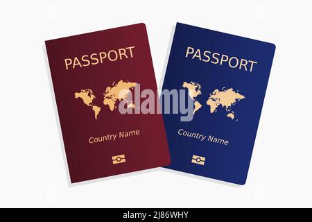 Passport template in red and blue. Isolated passport cover design ...