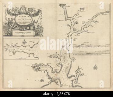FALMOUTH, Carrick Roads & Helford River sea chart. Truro. COLLINS 1693 ...