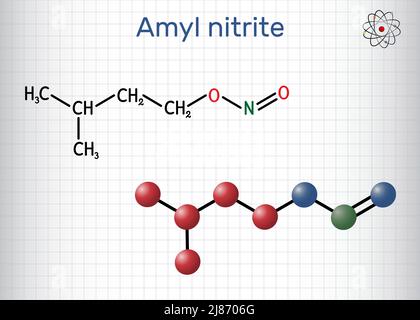 Amyl nitrite, isoamyl nitrite, isopentyl nitrite, molecule. It is ...