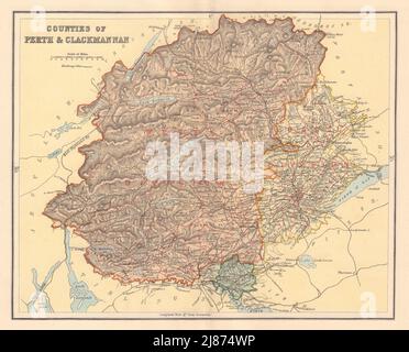 Antique county map of Perthshire & Clackmannanshire. FULLARTON 1866 old ...