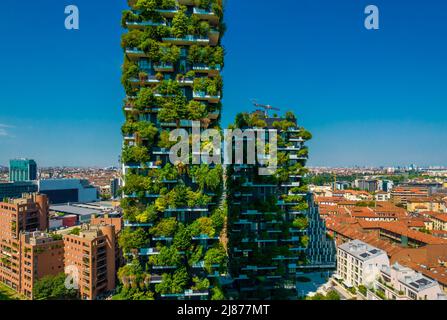 Aerial photo of Bosco Verticale, Vertical Forest, in Milan, Porta Nuova ...