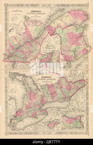 Johnson's Lower Canada & New Brunswick. Upper Canada. Great Lakes 1861 old map Stock Photo - Alamy