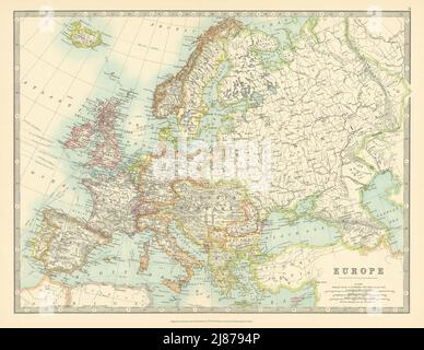 EUROPE shown just before the First World War. JOHNSTON 1913 old antique ...