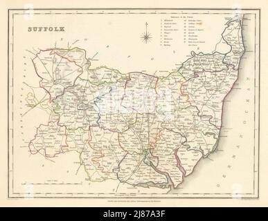 Antique county map of SUFFOLK by Creighton & Starling for Lewis c1840 ...