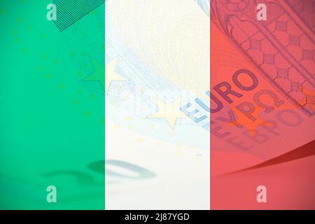 Italian flag with a macro of an European banknote as background Stock ...