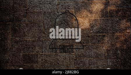 Image of glowing neon bell icon on brick wall. social media and ...