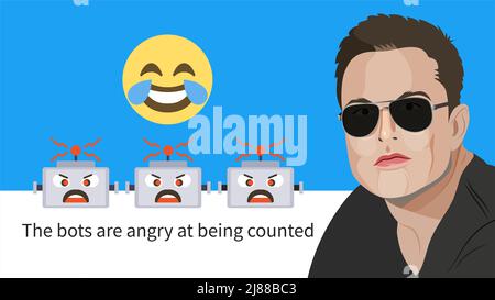 Illustration Elon Musk, Tesla Bot, Twitter logo, Tesla Cybertruck ...