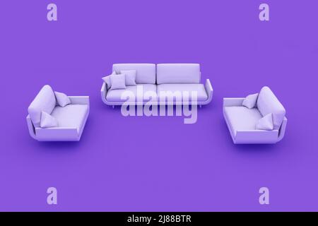 Purple interior scene. The scene is furnished with a white sofa. Web ...
