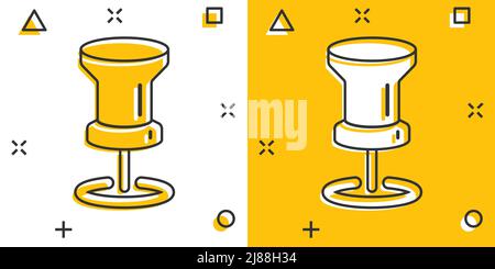 Thumbtack icon in comic style. Pin navigation cartoon vector ...