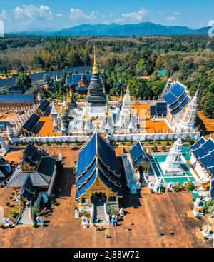 Aerial view of Wat Ban Den or Wat Banden complex temple in Mae Taeng ...