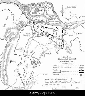 INDIA: Plan of the attack on Srirangapatna, c1880 antique map Stock ...