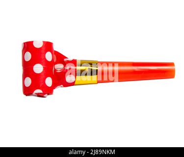 Party blowout noisemaker red color dots horn isolated on the white ...