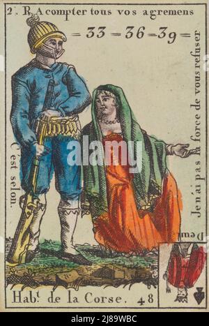 Coloured Illustration of playing cards from the Revolution depicting ...