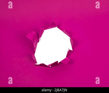Pink crushed torn paper with hole copyspace background for idea Stock ...