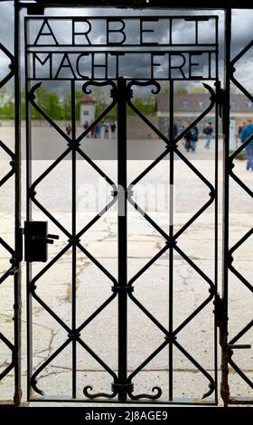 DACHAU entrance gate to the Nazi Dachau concentration camp, with the ...