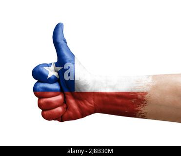Hand making victory sign, chile painted with flag as symbol of victory ...