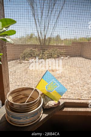 Small national flag of the Ukraine on a black background Stock Photo ...