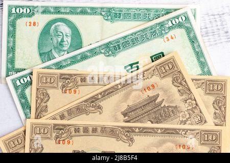 Vintage One Hundred Hwan Currency Notes From Korean War Era Stock Photo ...