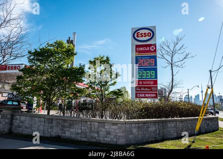 Toronto, Canada. 14th May 2022. An Esso gas station on Lakeshore East ...