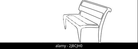 continuous single line drawing of bench under tree in public park, line ...